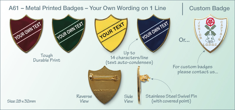Traditional school badges. Metal printed. Free text for titles | Fattorini