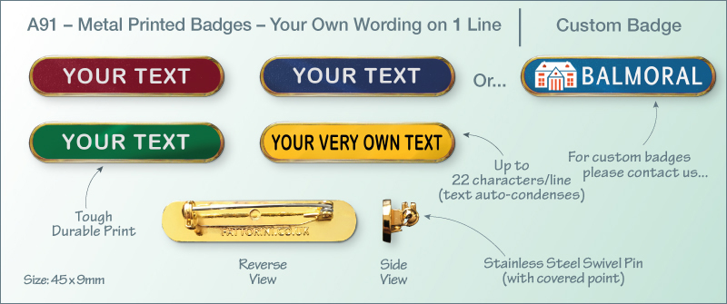 Traditional school badges. Metal printed. Free text for titles | Fattorini